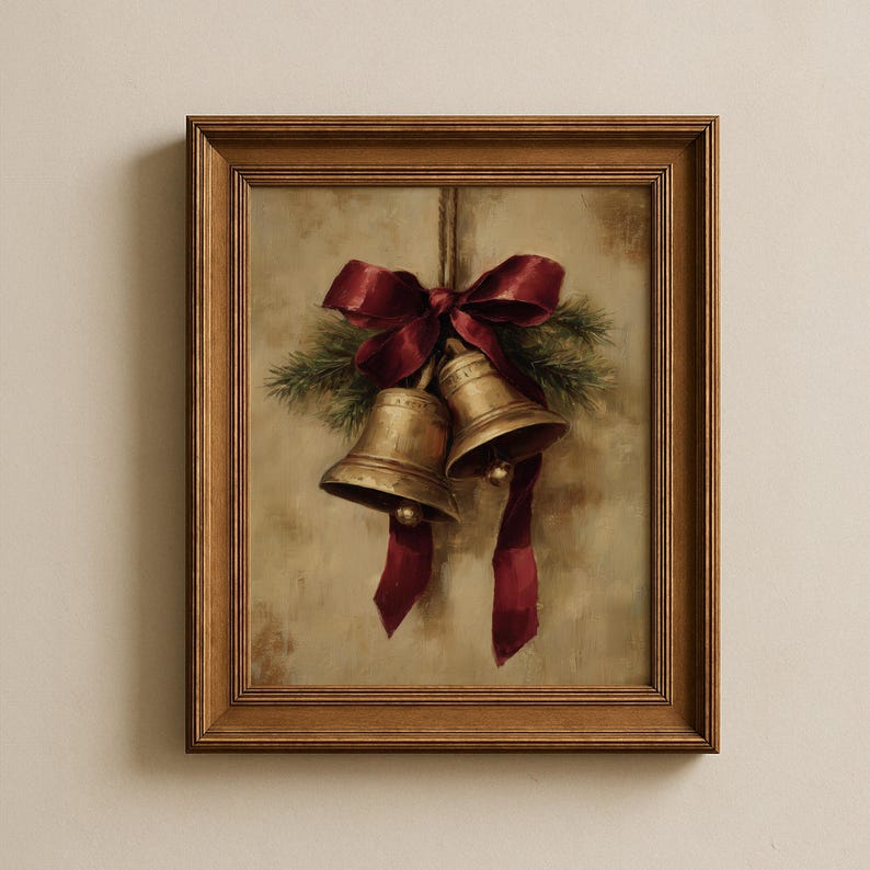 Vintage Christmas Bells Wall Art Print – Elegant Holiday Decor With Red ...