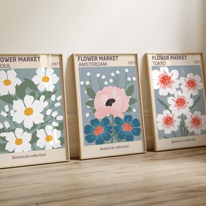 Set of 3 Flower Posters, Flower Market Prints, Botanical Illustration ...