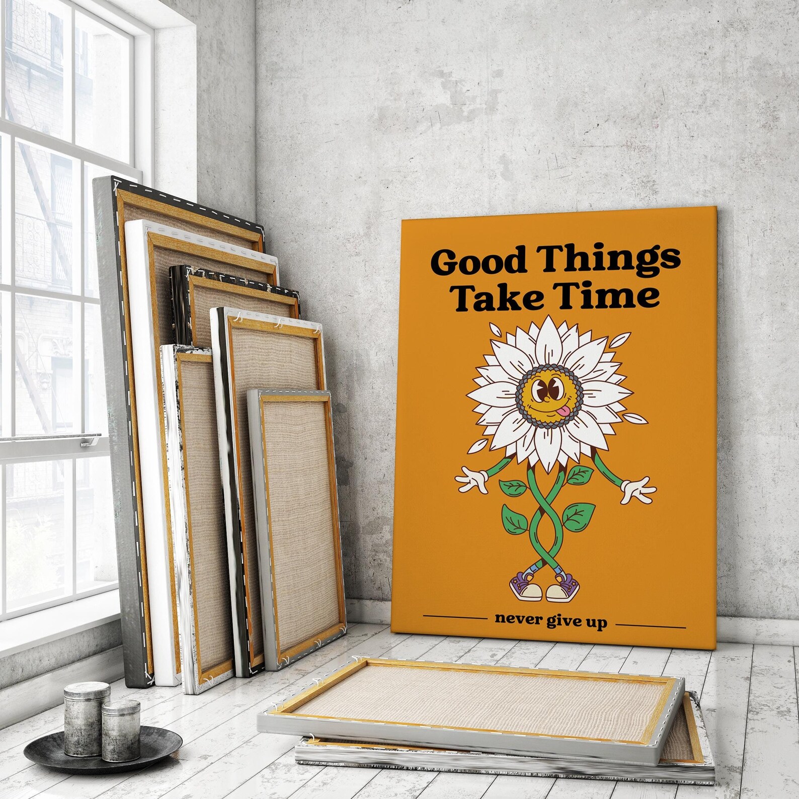Groovy Poster, Retro Motivation Poster Home Office, Good Things Take ...