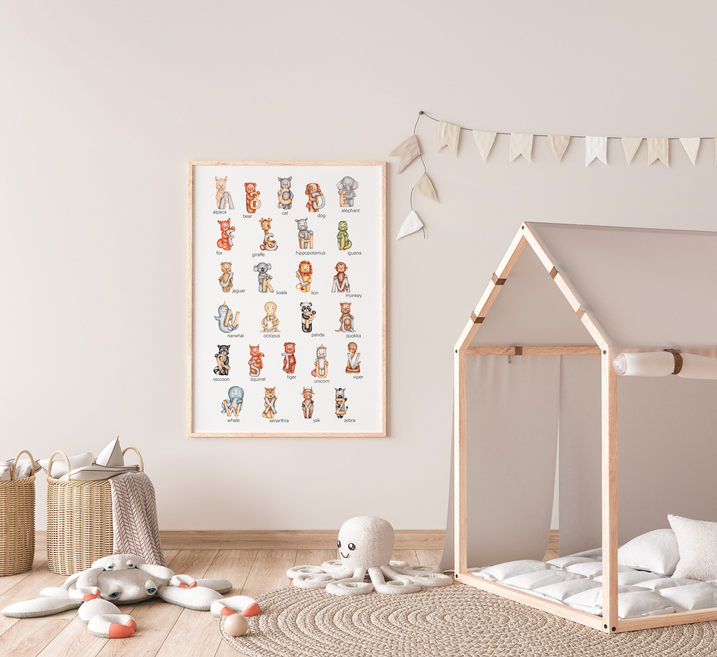 Animal English Alphabet, ABC Watercolor Poster, Children Educational ...