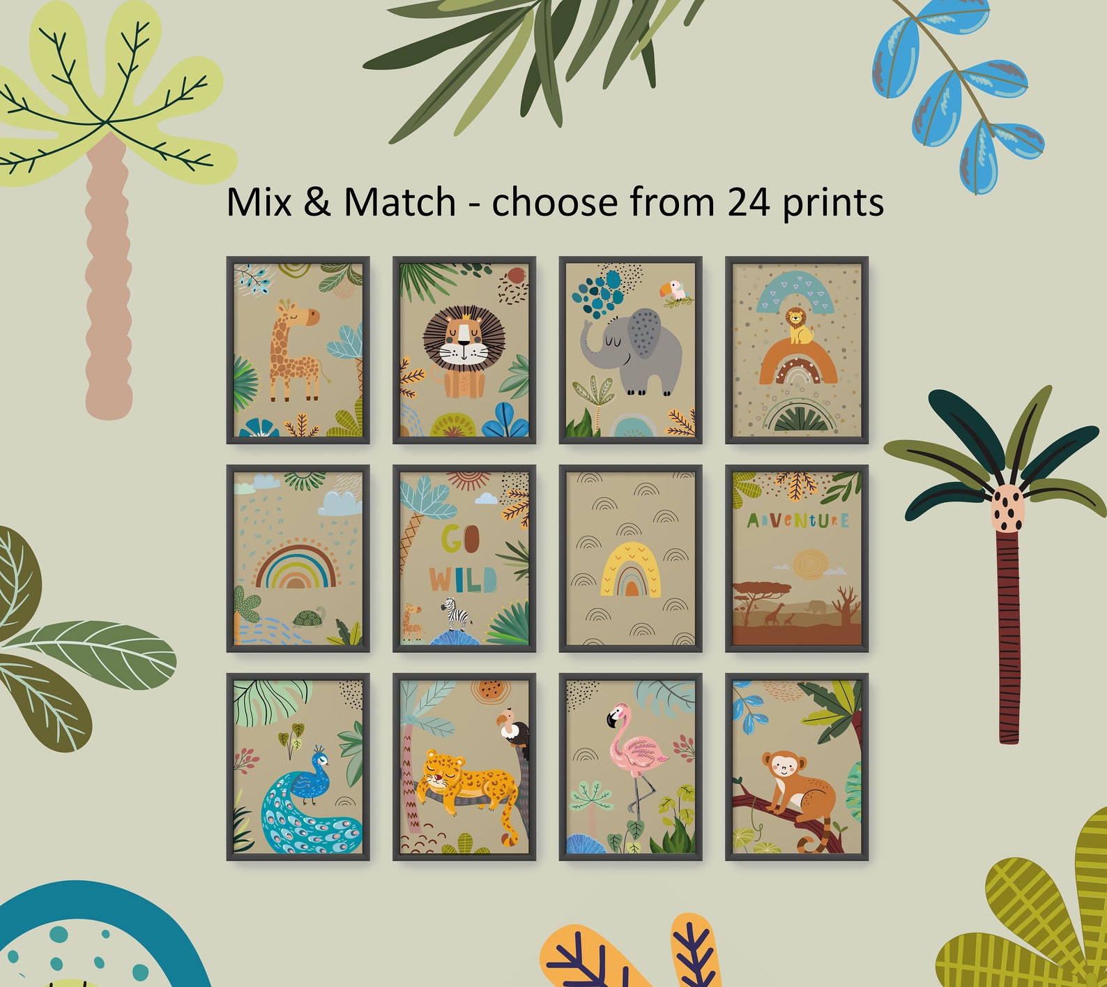 Set of 3 Safari Animal Prints, Lion, Zebra and Giraffe With Positive ...