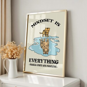 Mindset is Everything Motivation Poster, Cat Tiger Print Home Office ...