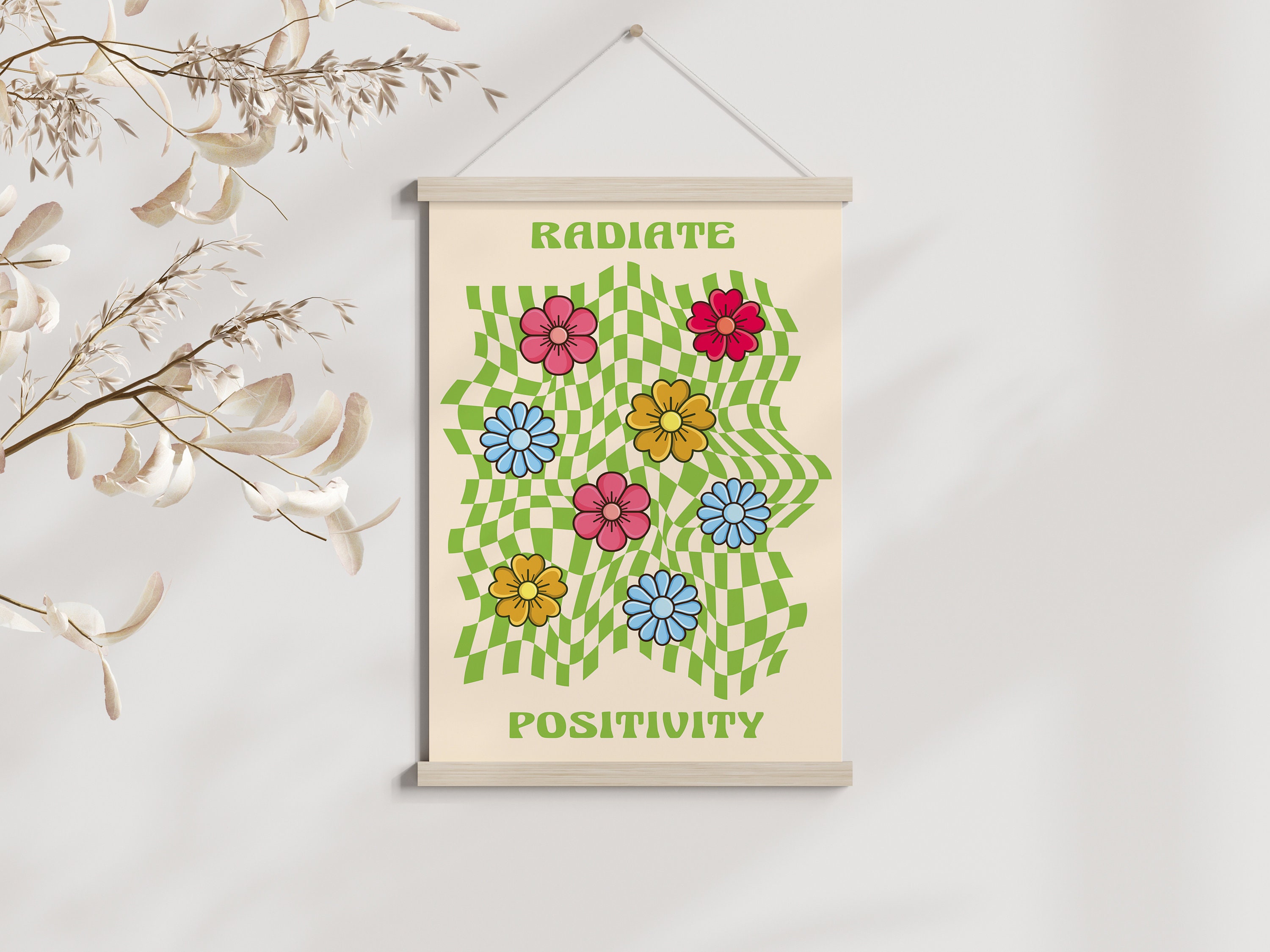 Radiate Positivity Groovy Poster, Retro Motivation Poster Home Office ...
