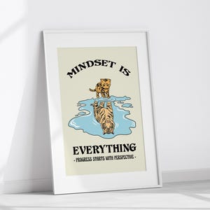 Mindset is Everything Motivation Poster, Cat Tiger Print Home Office ...
