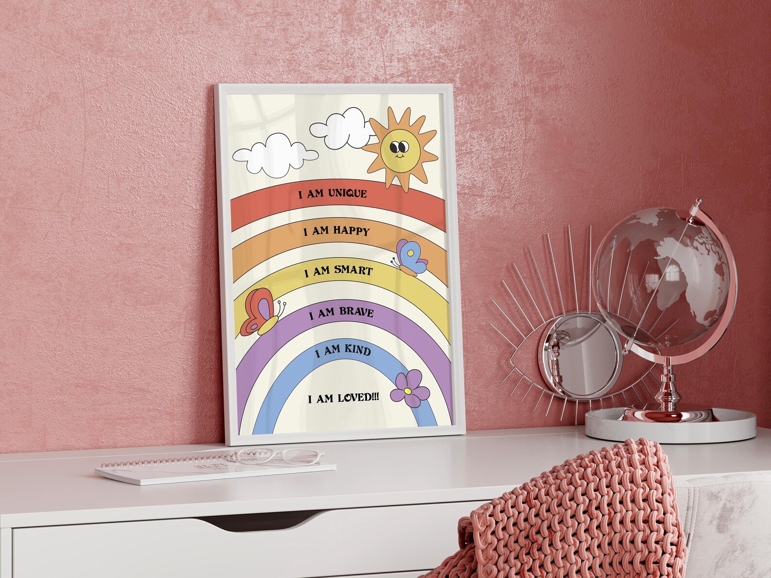 Positive Affirmations Rainbow Poster, Retro Motivation Poster Home ...