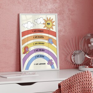 Positive Affirmations Rainbow Poster, Retro Motivation Poster Home ...