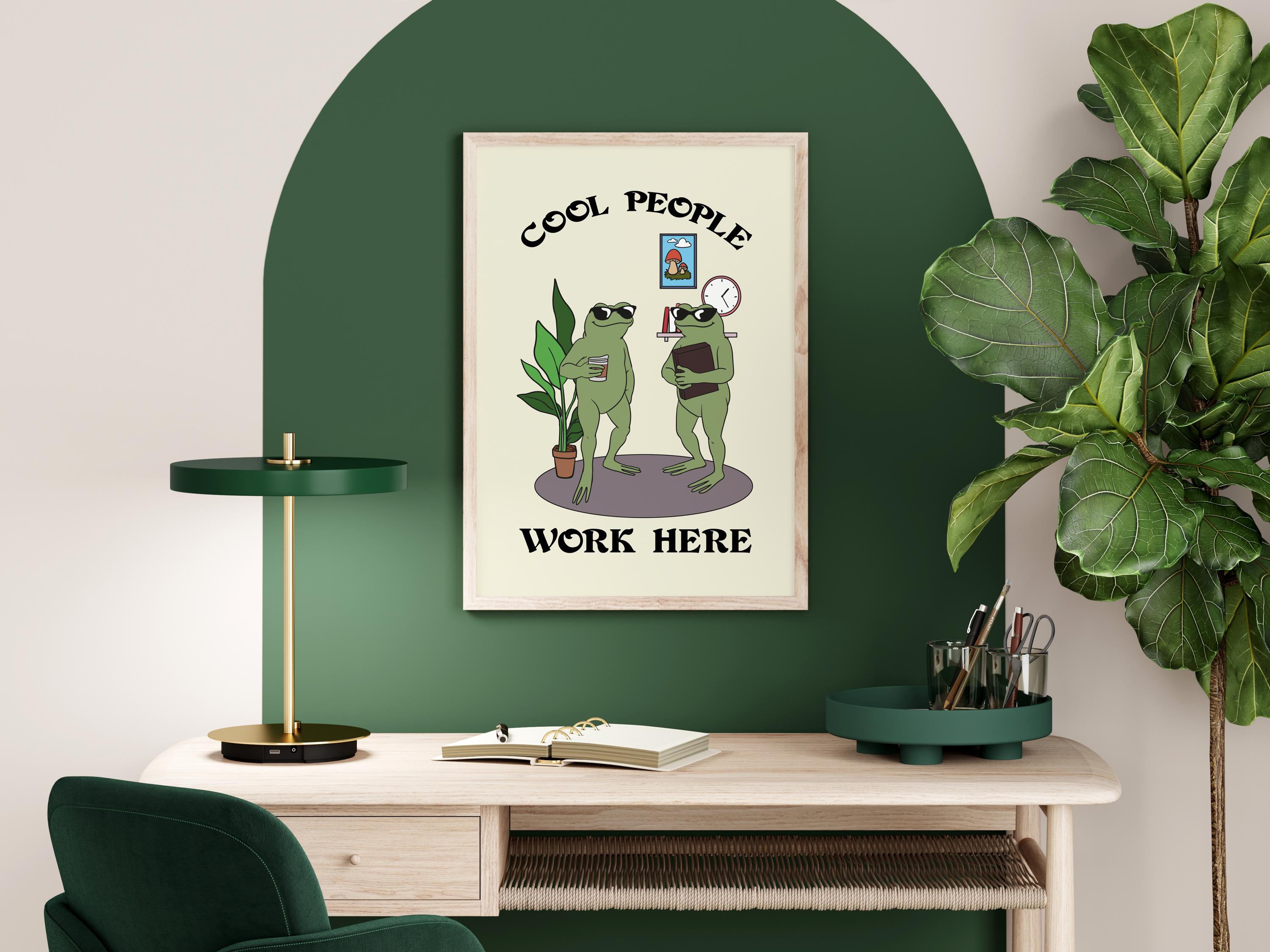 Cool People Work Here Frog Wall Art – Funny Office Decor, Whimsical ...