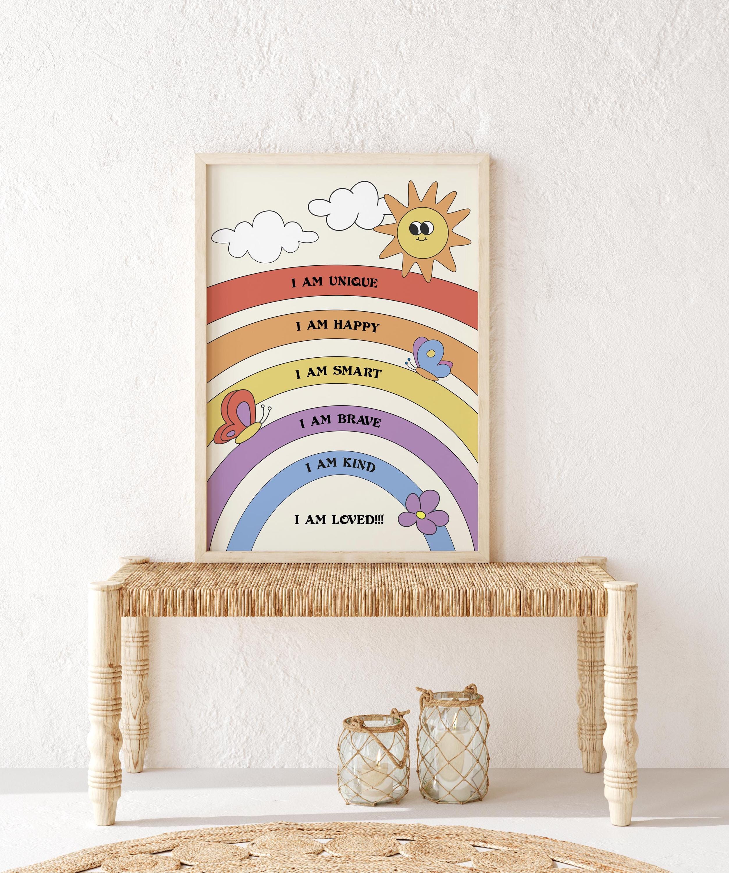 Positive Affirmations Rainbow Poster, Retro Motivation Poster Home ...