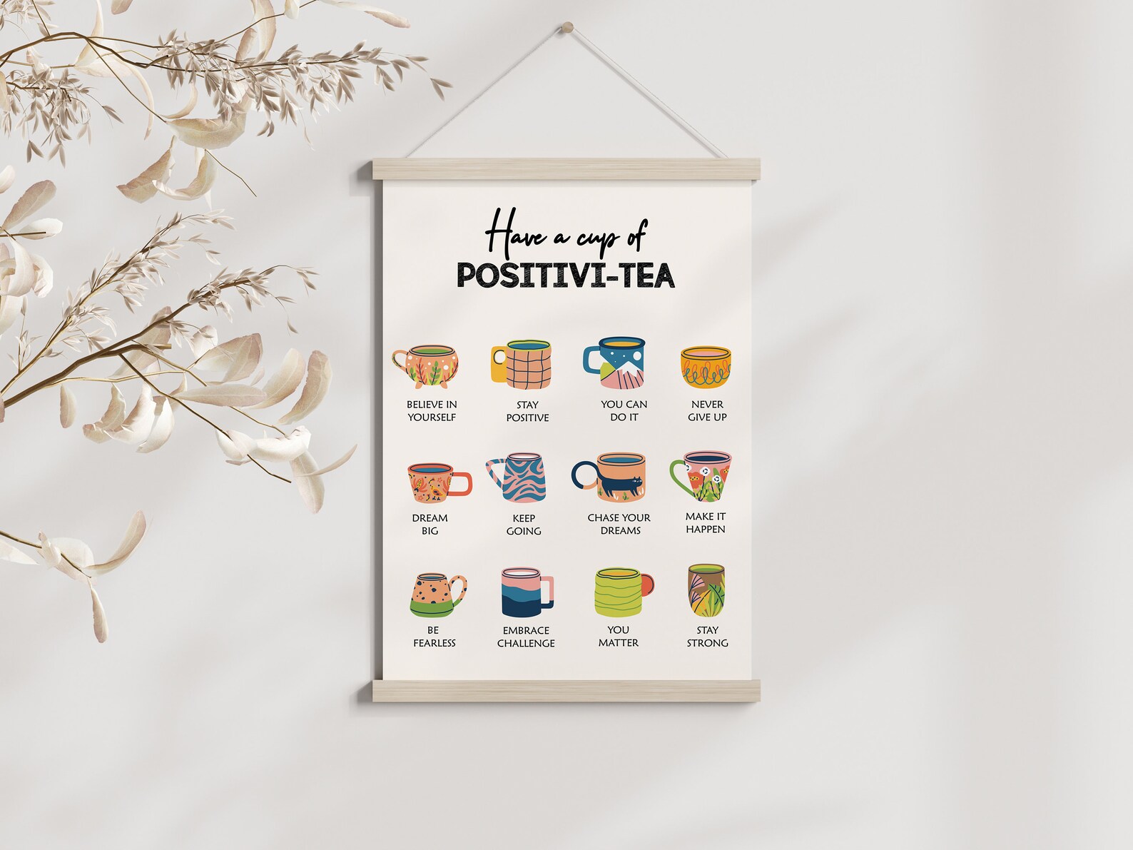 Have a Cup of Positivi-tea Poster, Motivation Quote Home Print ...