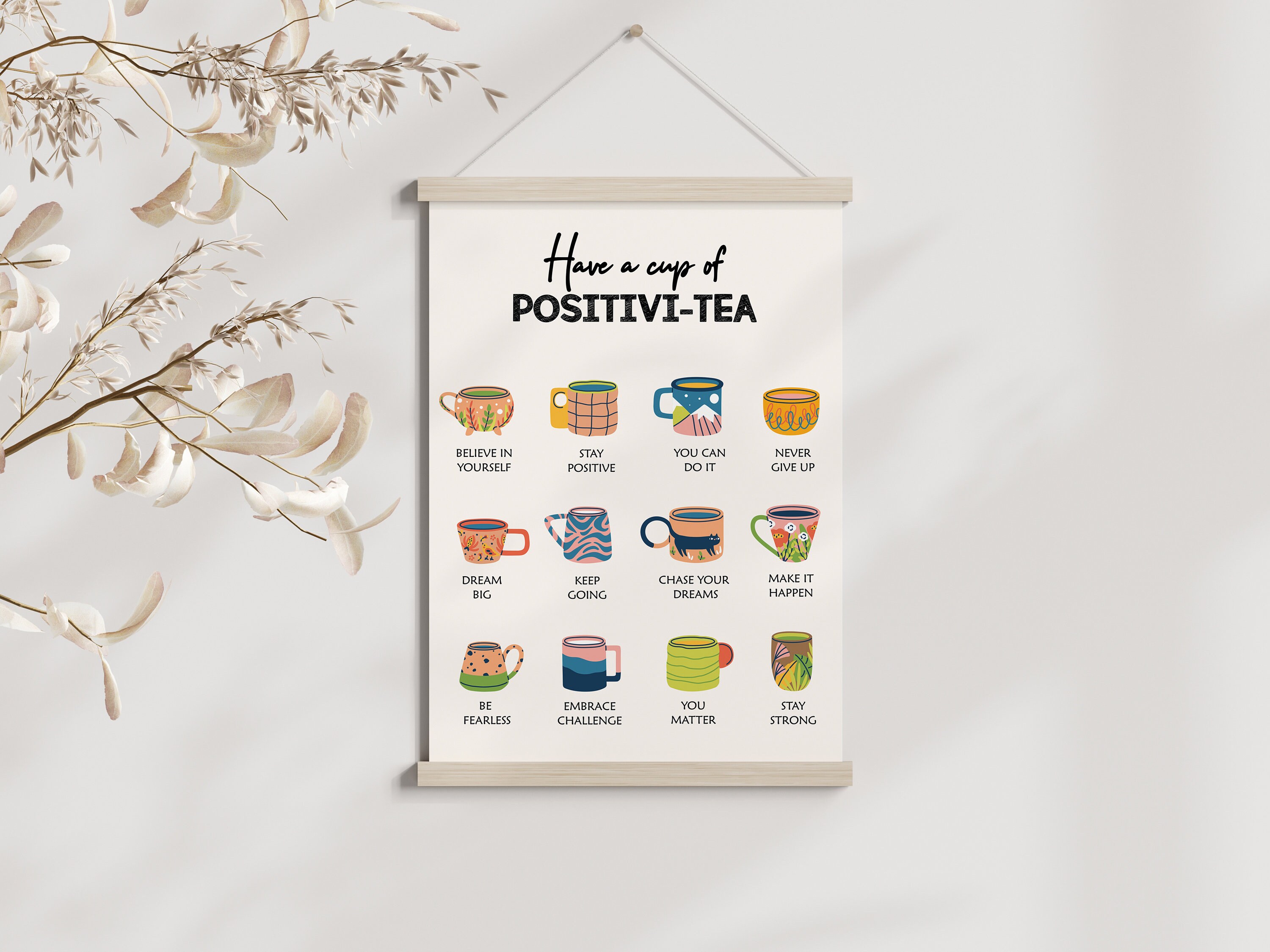 Have a Cup of Positivi-tea Poster, Motivation Quote Home Print ...