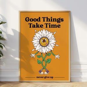 Groovy Poster, Retro Motivation Poster Home Office, Good Things Take ...