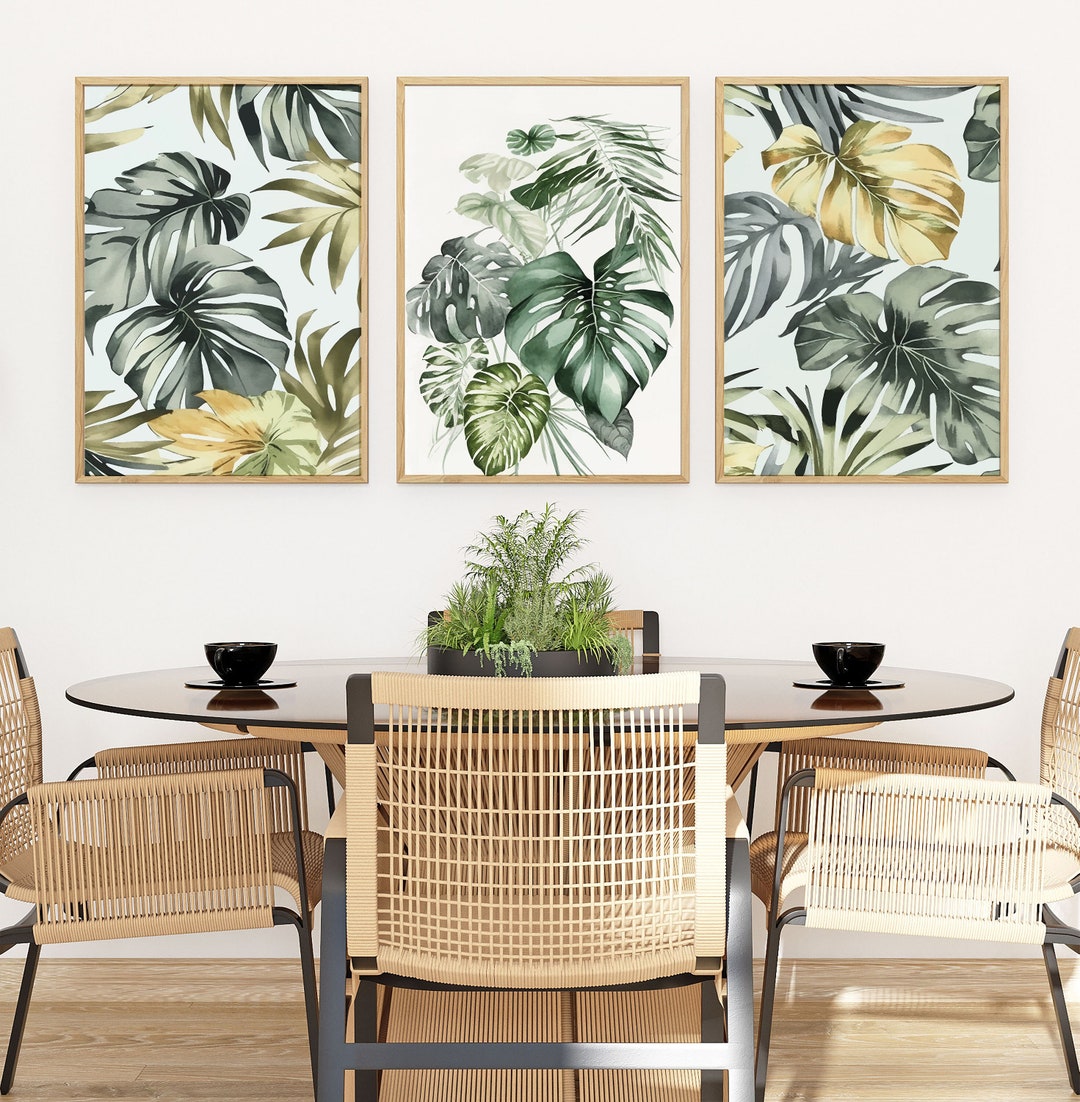 Set of 3 Tropical Leaf Posters, Monstera and Palm Leaves Prints ...