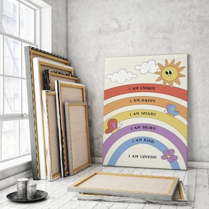 Positive Affirmations Rainbow Poster, Retro Motivation Poster Home ...