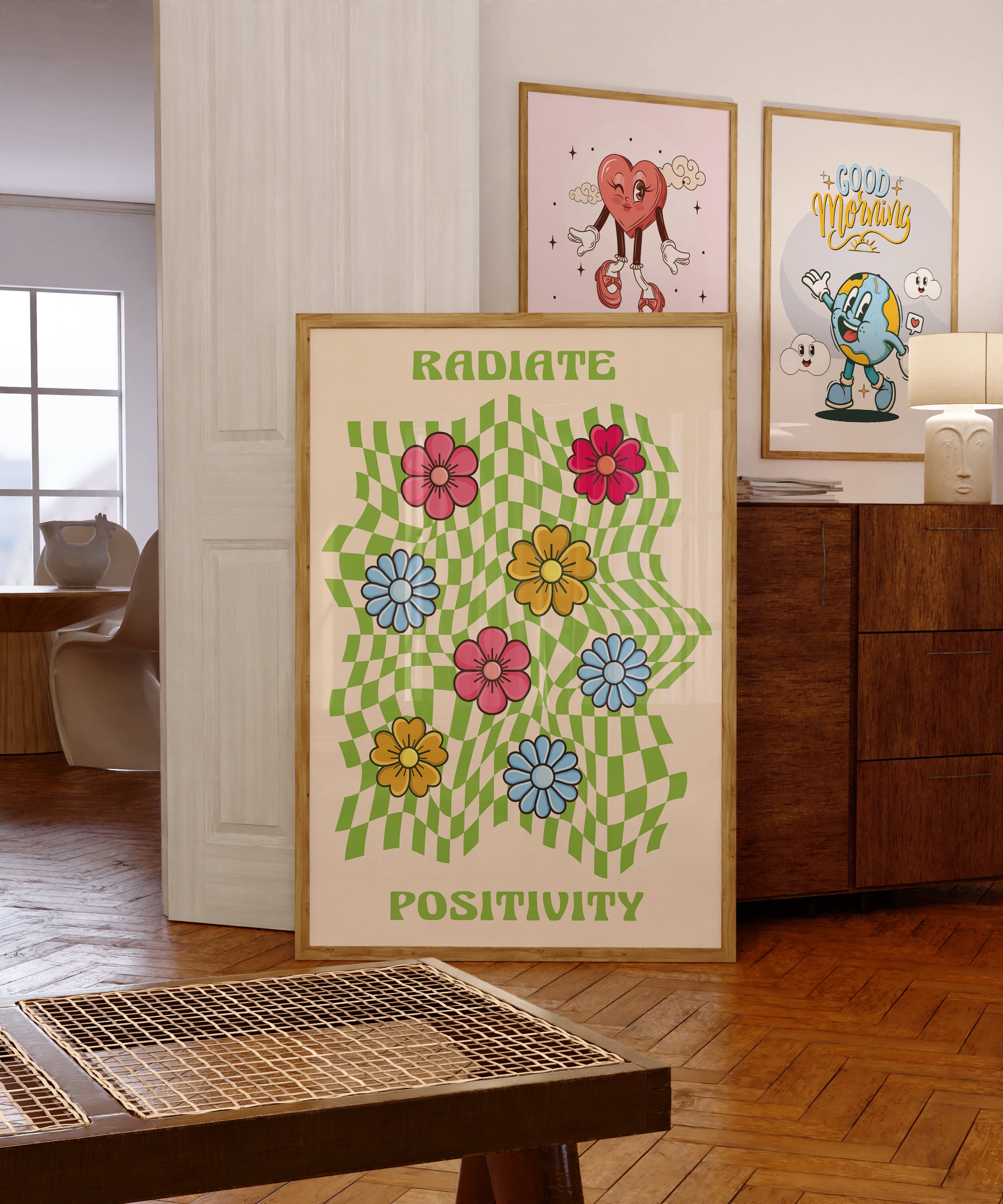 Radiate Positivity Groovy Poster, Retro Motivation Poster Home Office ...