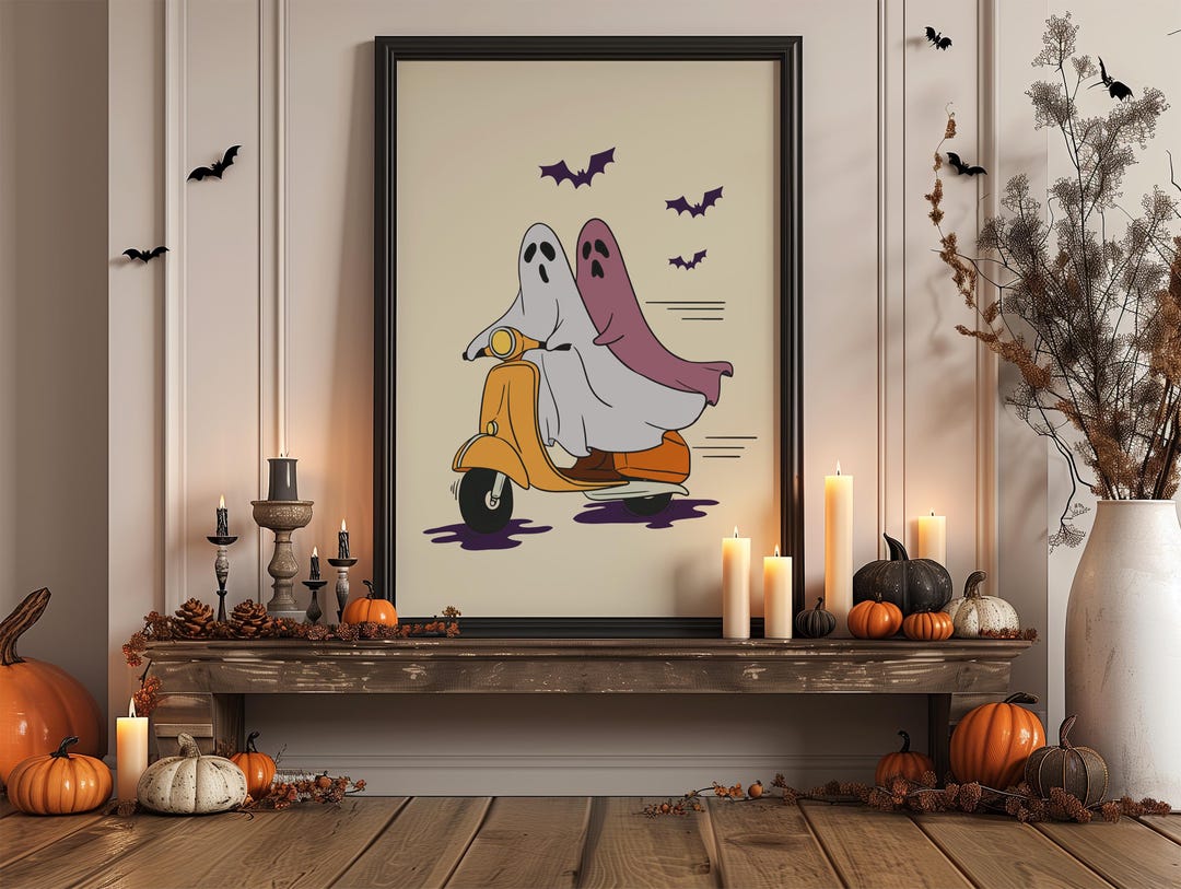 Two Ghosts on a Scooter Halloween Spooky Fun Poster, Halloween for Kids ...