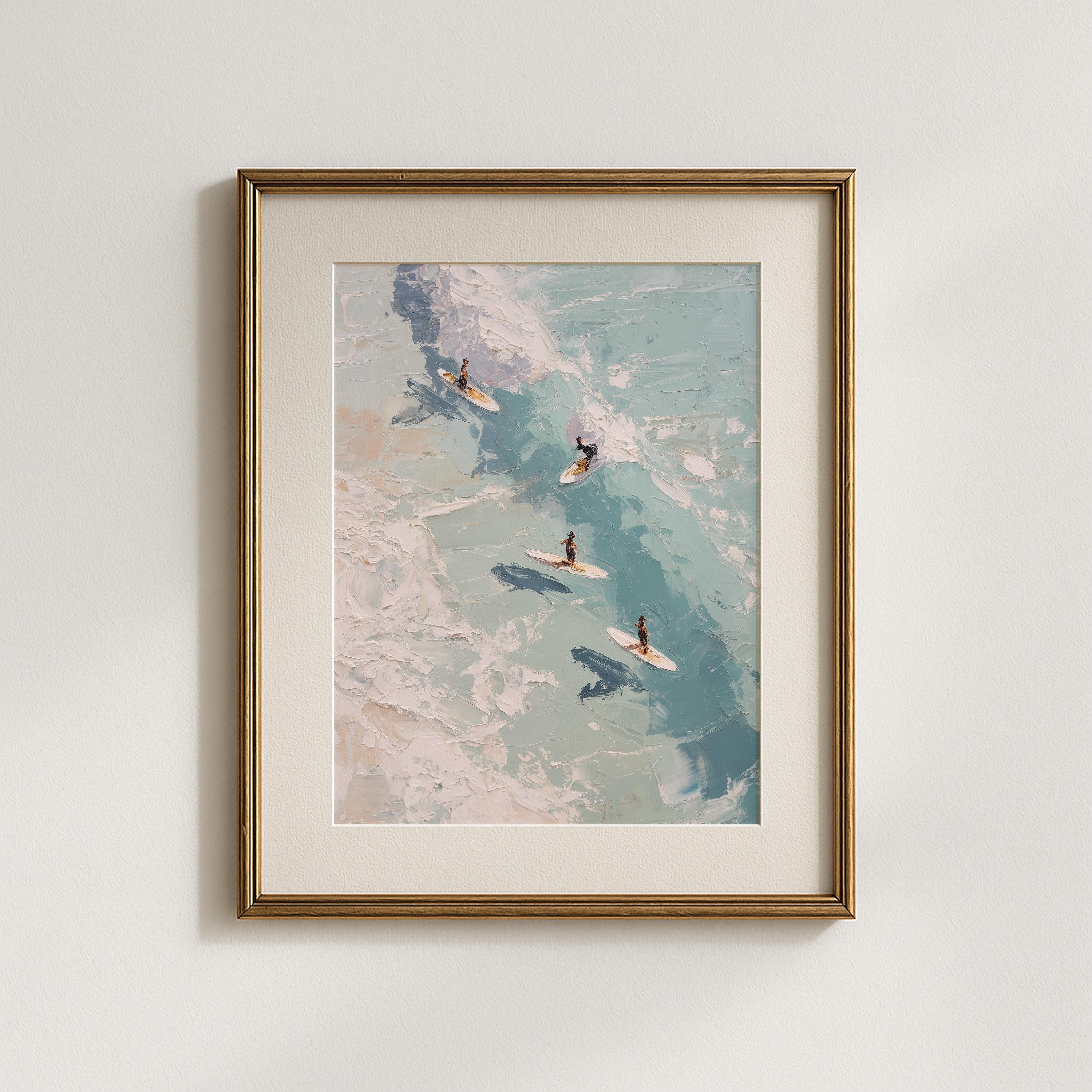 Abstract Surfing Wall Art, Ocean Wave Surfer Painting, Coastal Surf Art ...