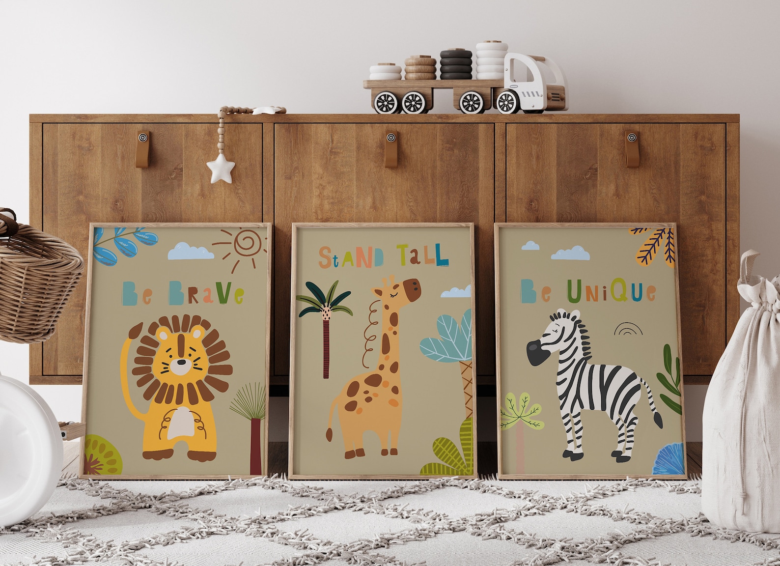 Set of 3 Safari Animal Prints, Lion, Zebra and Giraffe With Positive ...