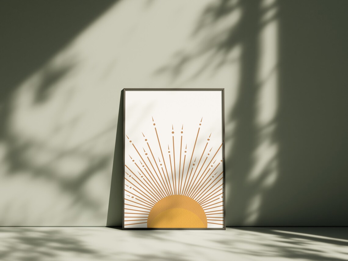 Boho Sun Wall Art, Boho Sun Poster, Mid Century Modern, Gold Sun Print ...