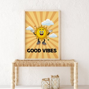 Good Vibes Poster, Retro Motivation Print Home Office, School Printable ...