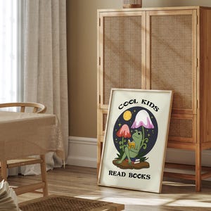 Cool Kids Read Books Motivation Poster, Frog Print Home Office, School ...
