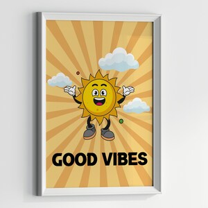 Good Vibes Poster, Retro Motivation Print Home Office, School Printable ...