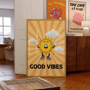 Good Vibes Poster, Retro Motivation Print Home Office, School Printable ...