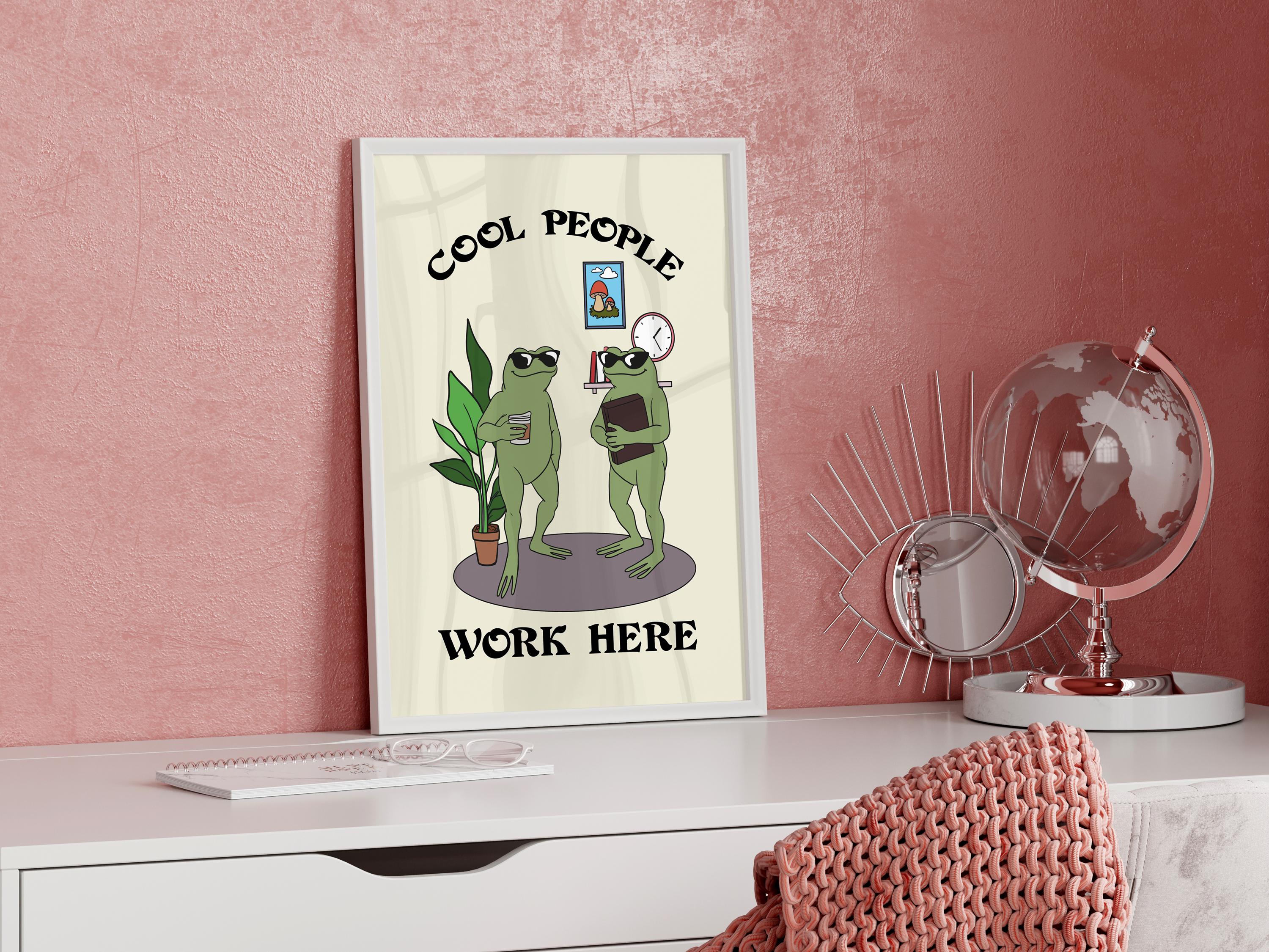Cool People Work Here Frog Wall Art – Funny Office Decor, Whimsical ...