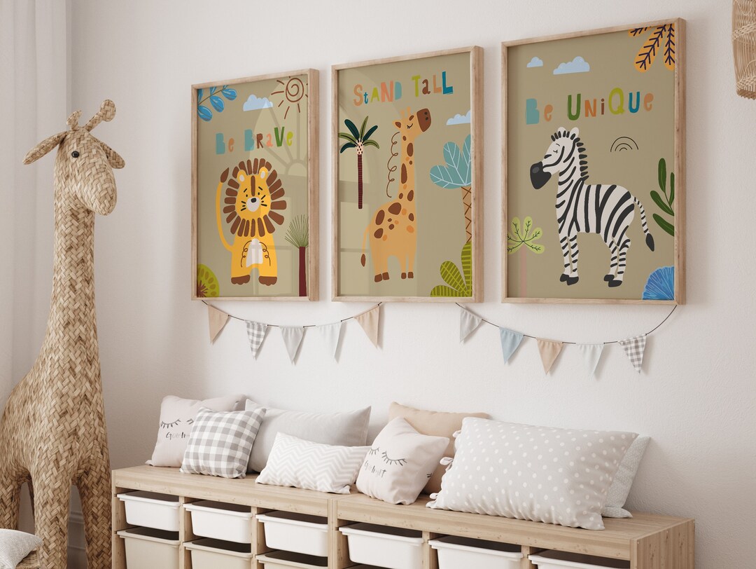 Set of 3 Safari Animal Prints, Lion, Zebra and Giraffe With Positive ...