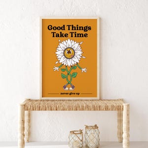 Groovy Poster, Retro Motivation Poster Home Office, Good Things Take ...