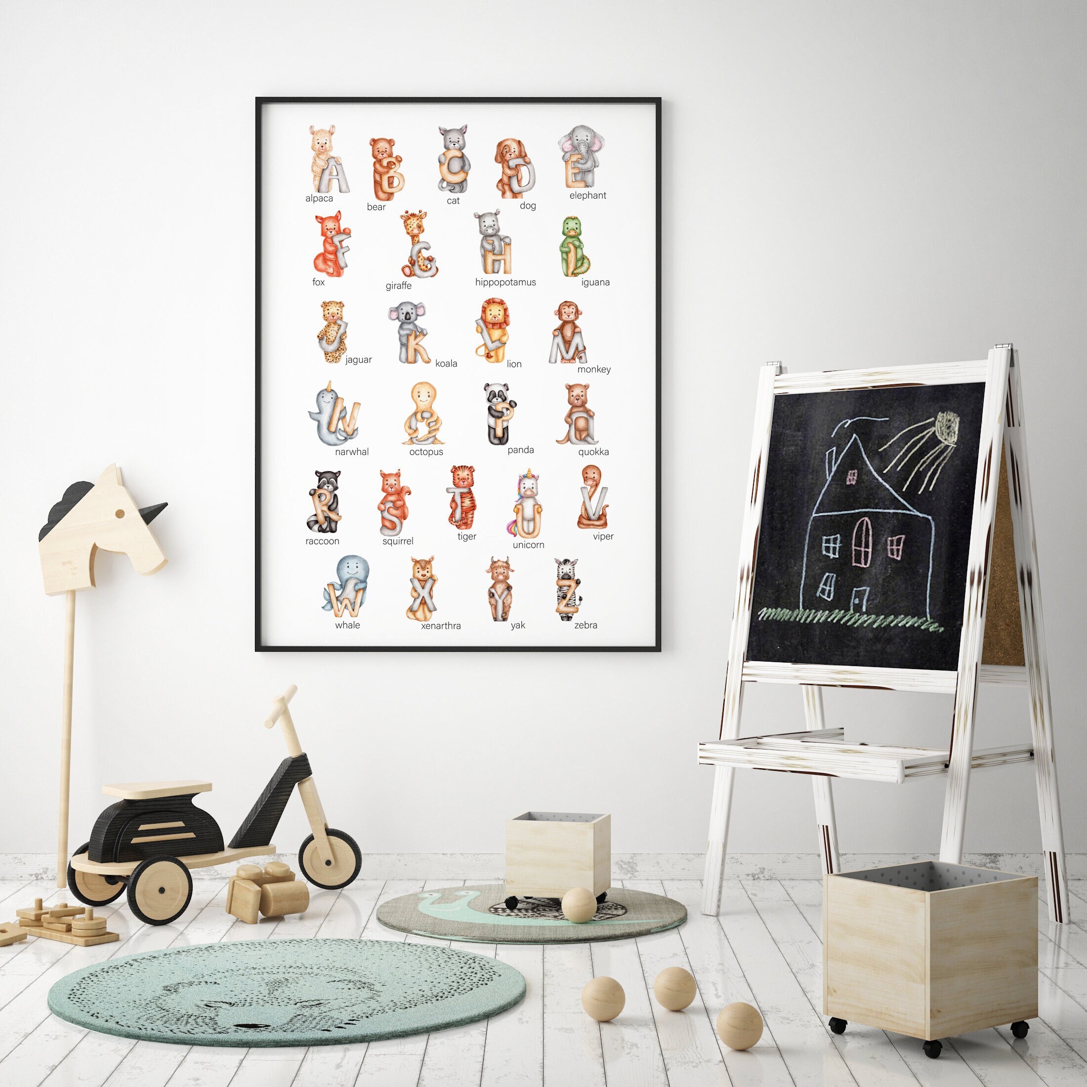 Animal English Alphabet, ABC Watercolor Poster, Children Educational ...