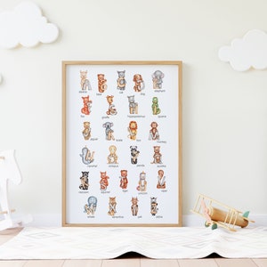Animal English Alphabet, ABC Watercolor Poster, Children Educational ...