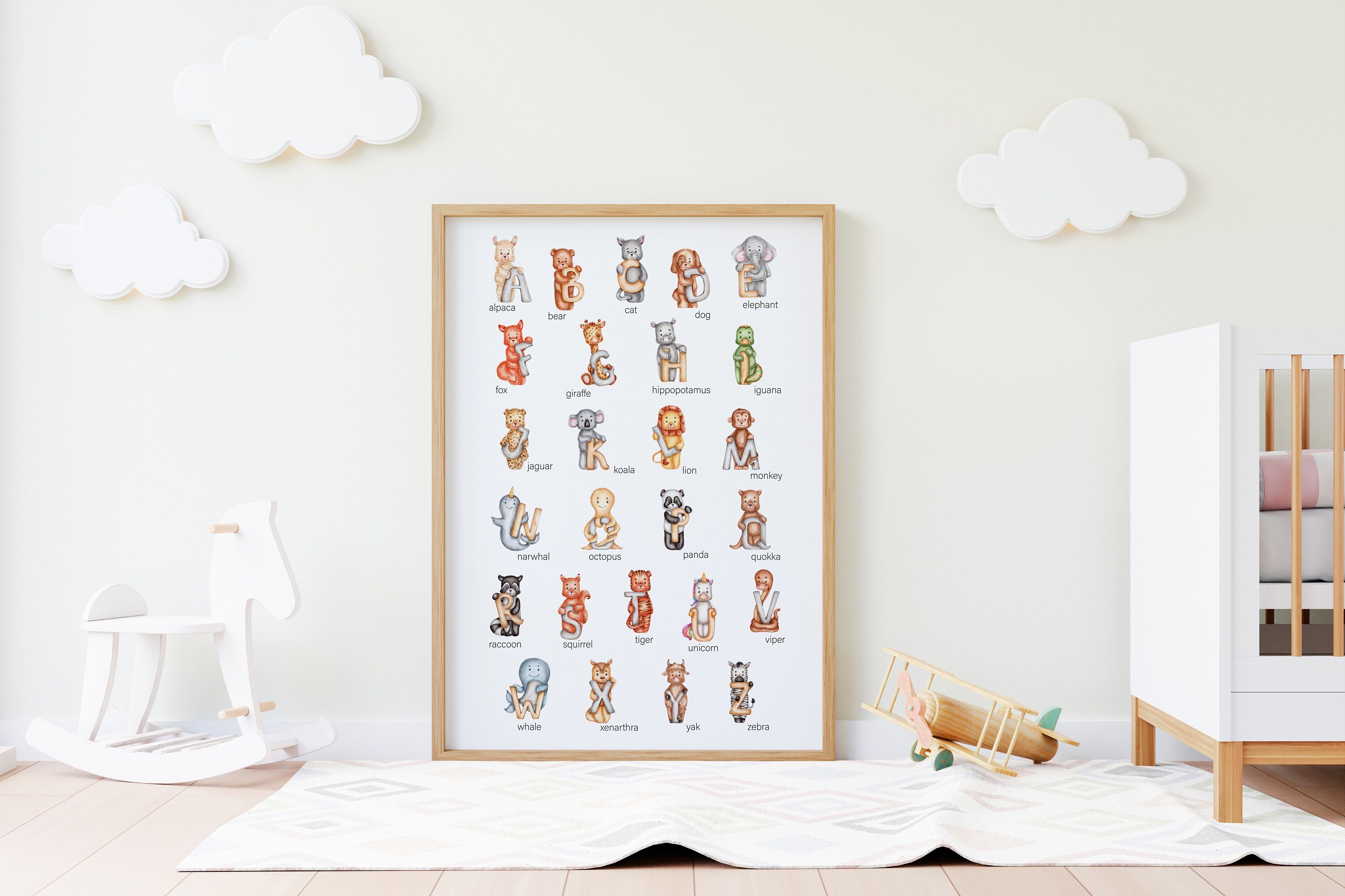 Animal English Alphabet, ABC Watercolor Poster, Children Educational ...
