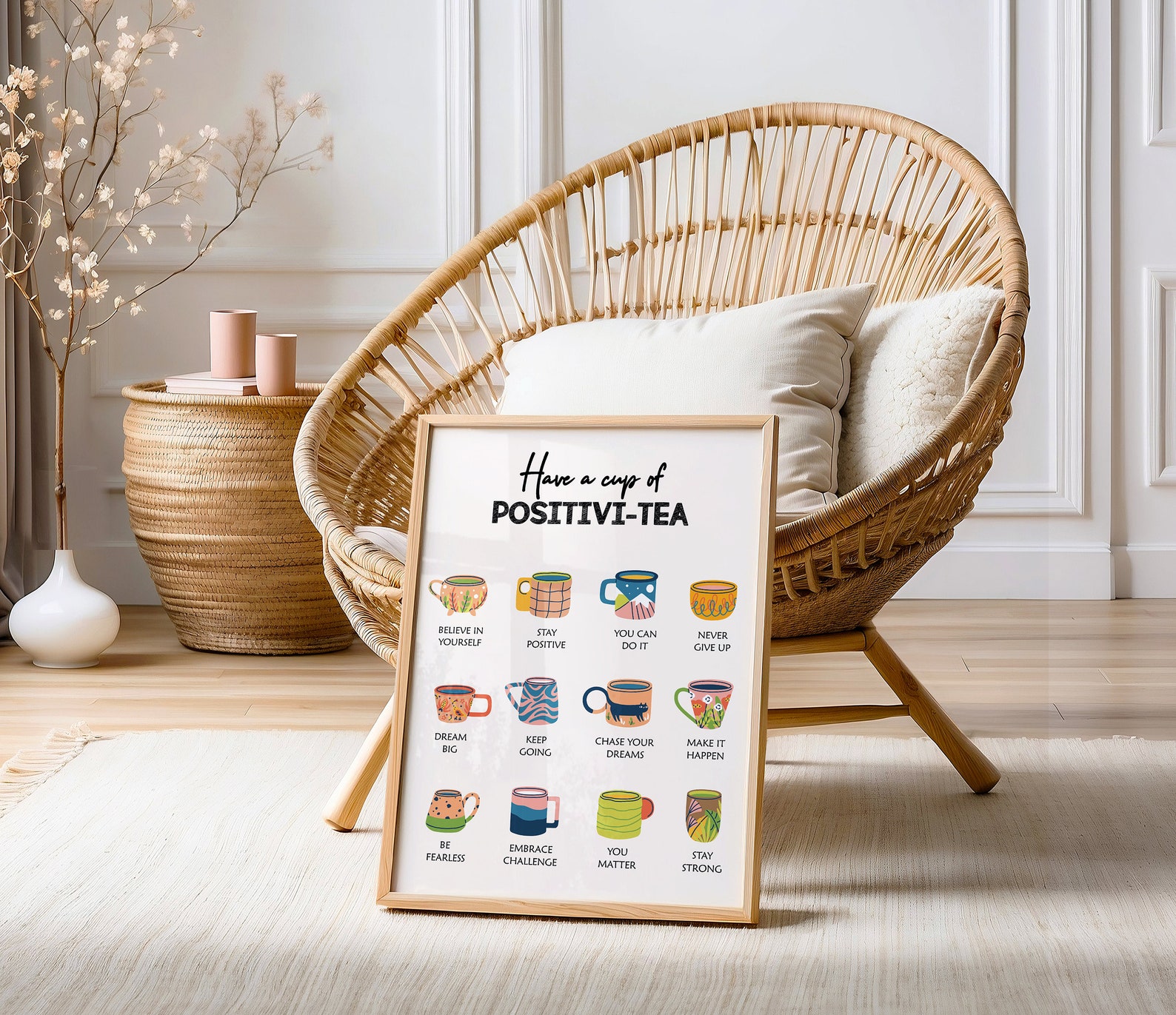 Have a Cup of Positivi-tea Poster, Motivation Quote Home Print ...