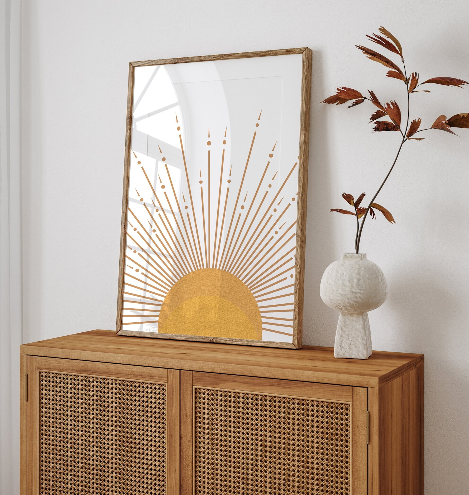 Boho Sun Wall Art, Boho Sun Poster, Mid Century Modern, Gold Sun Print ...