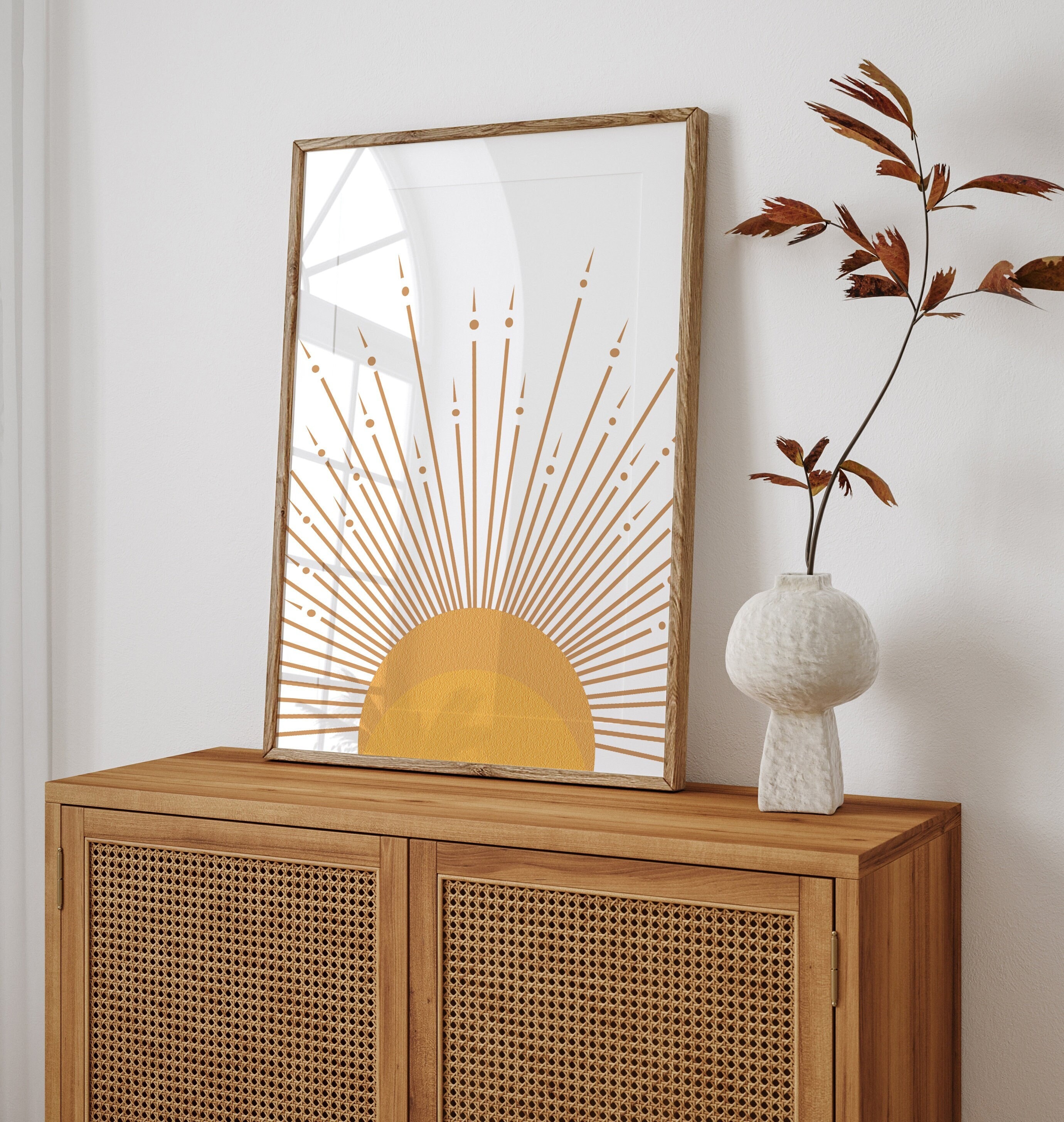 Boho Sun Wall Art, Boho Sun Poster, Mid Century Modern, Gold Sun Print ...