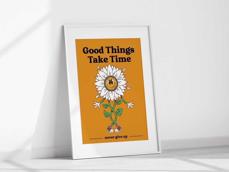 Groovy Poster, Retro Motivation Poster Home Office, Good Things Take ...