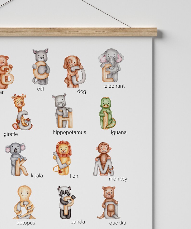 Animal English Alphabet, ABC Watercolor Poster, Children Educational ...