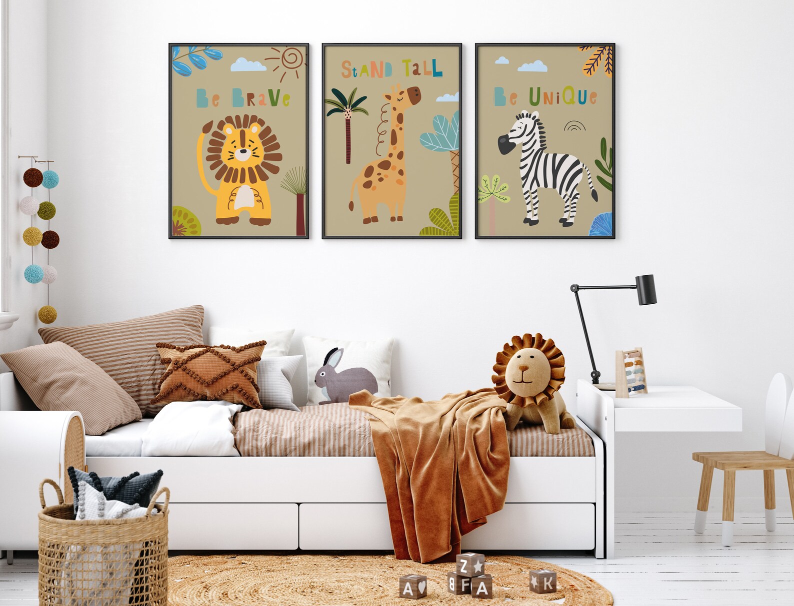 Set of 3 Safari Animal Prints, Lion, Zebra and Giraffe With Positive ...