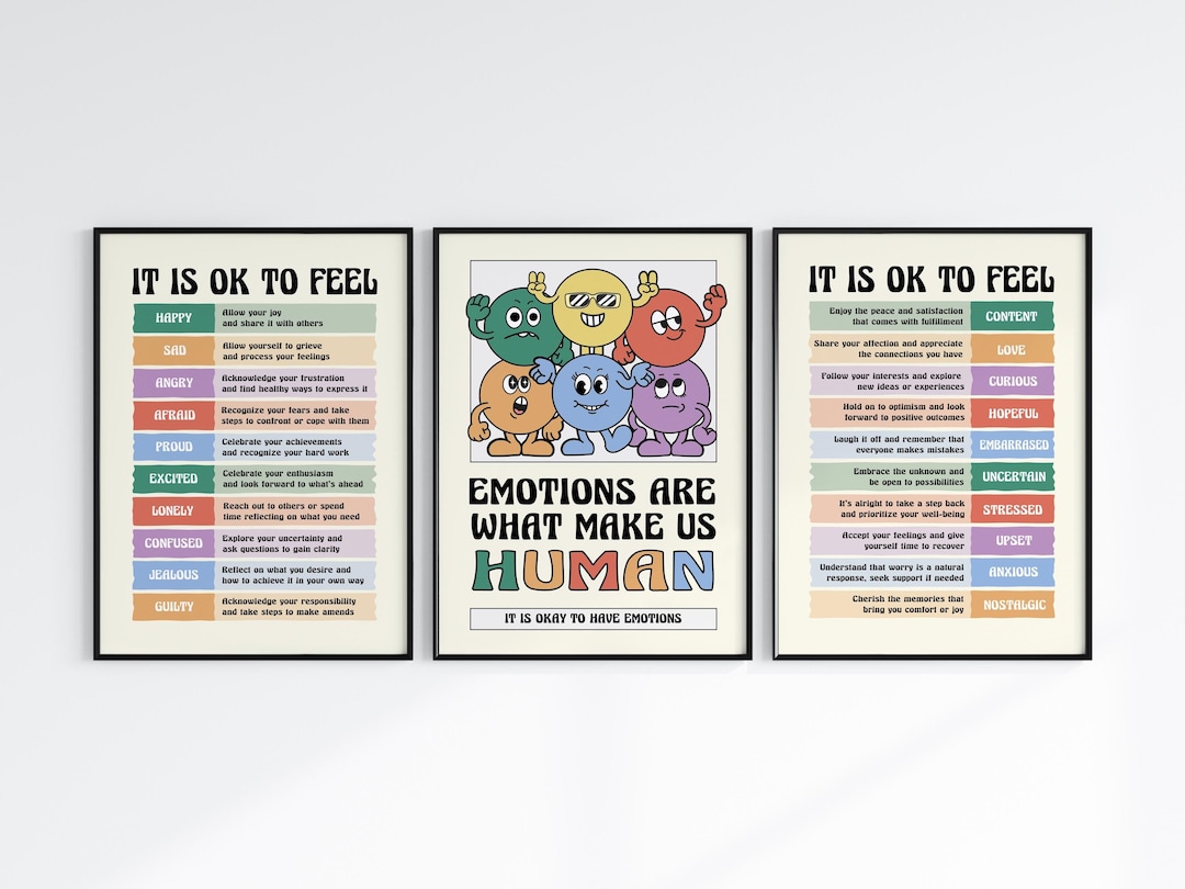 Emotions Make Us Human Feelings Chart Set of 3 Posters, Home Office ...