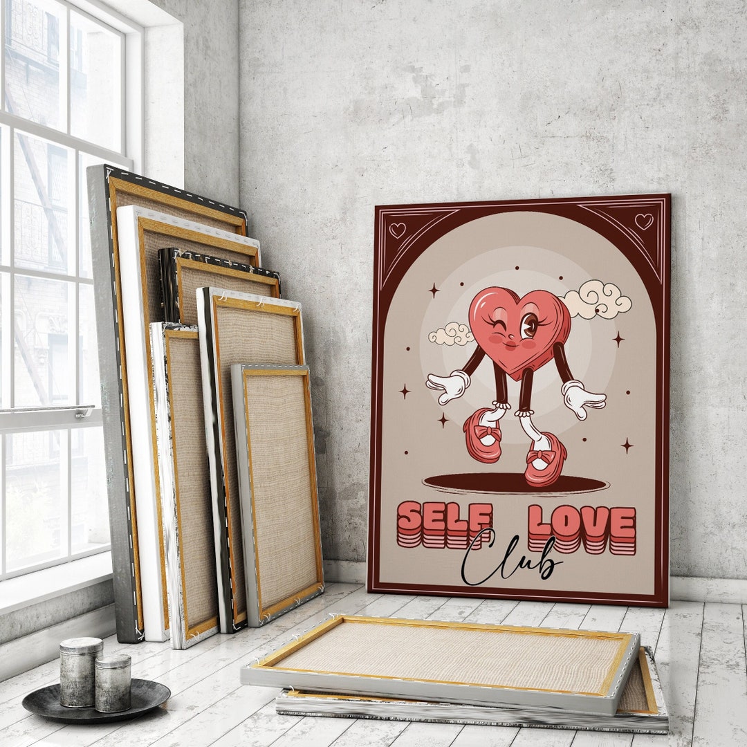 Self Love Club Heart Poster, Retro Motivation Poster Home Office ...