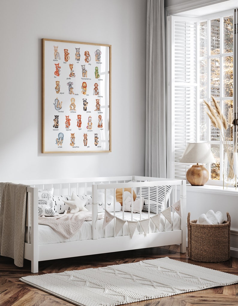 Animal English Alphabet, ABC Watercolor Poster, Children Educational ...