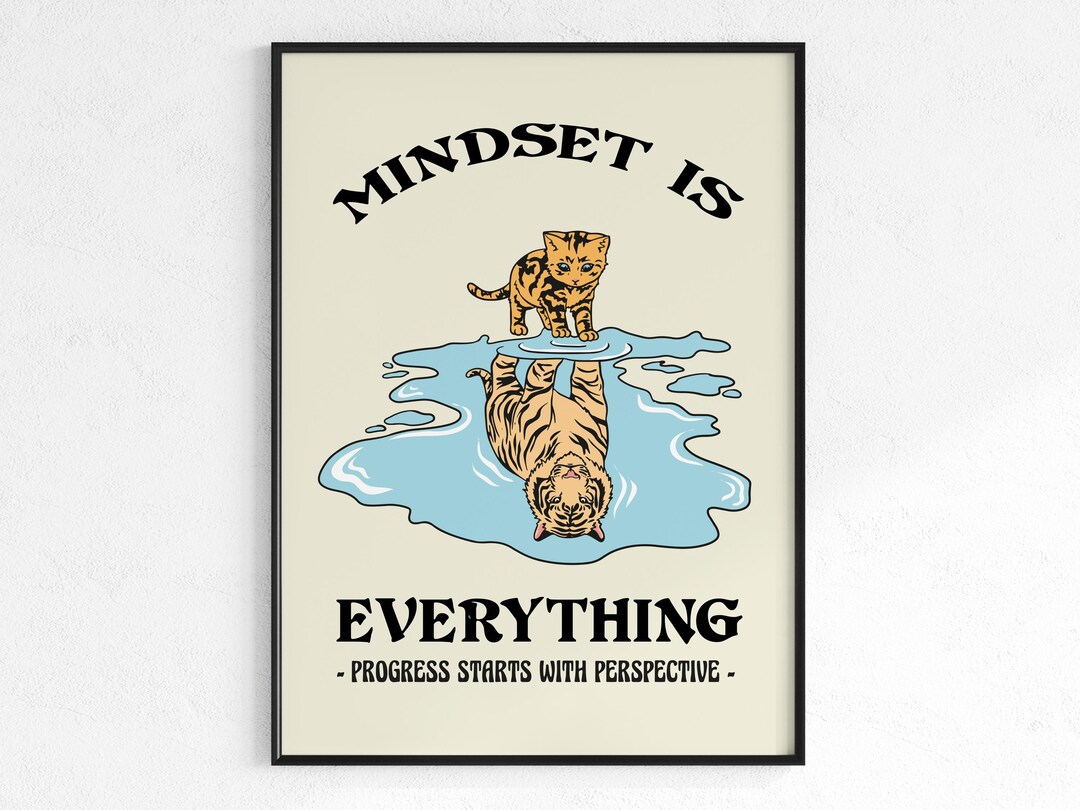 Mindset is Everything Motivation Poster, Cat Tiger Print Home Office ...