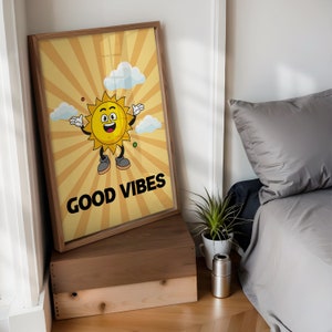 Good Vibes Poster, Retro Motivation Print Home Office, School Printable ...