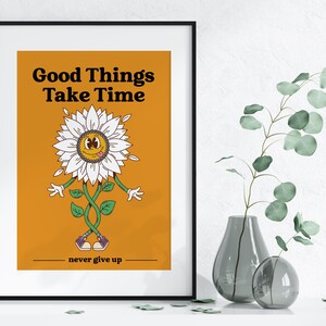 Groovy Poster, Retro Motivation Poster Home Office, Good Things Take ...