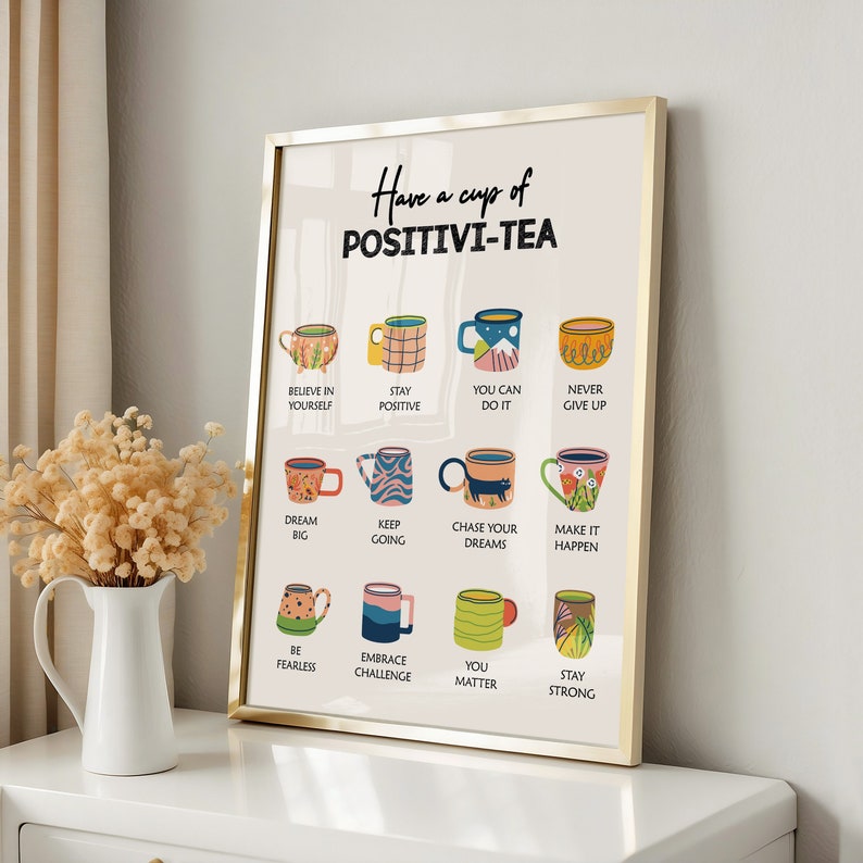 Have a Cup of Positivi-tea Poster, Motivation Quote Home Print ...