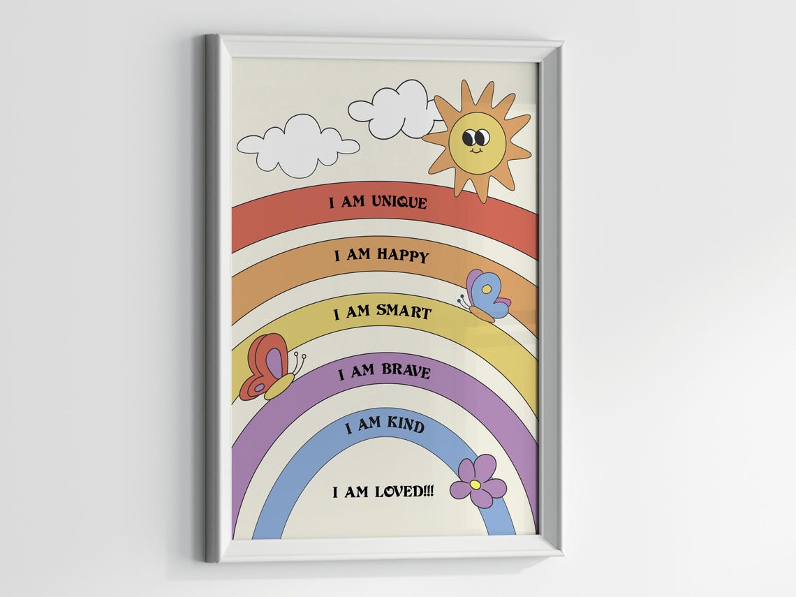 Positive Affirmations Rainbow Poster, Retro Motivation Poster Home ...