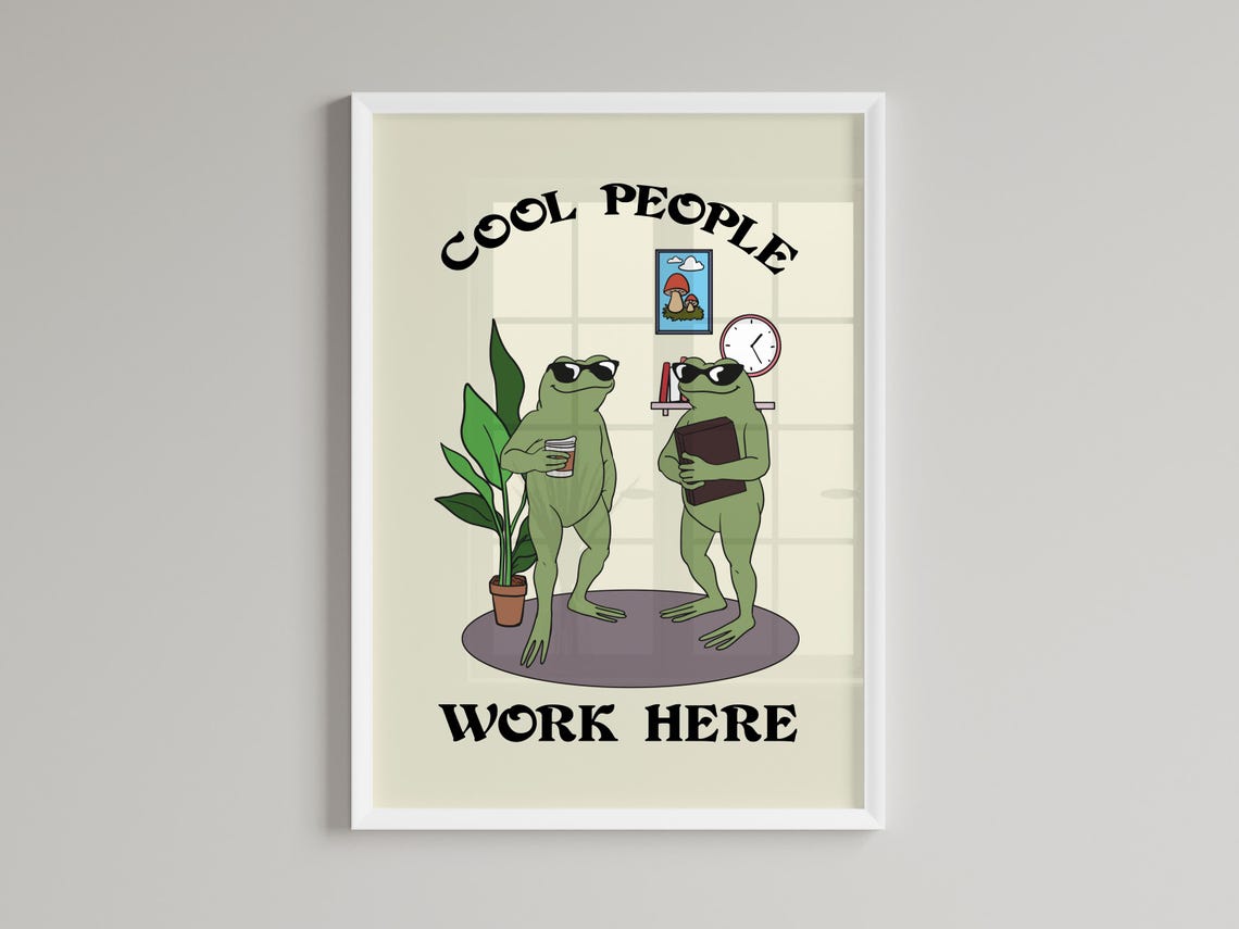 Cool People Work Here Frog Wall Art – Funny Office Decor, Whimsical ...