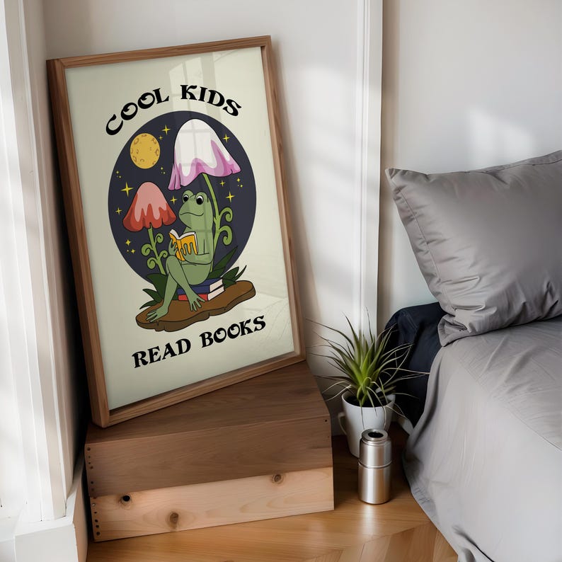 Cool Kids Read Books Motivation Poster, Frog Print Home Office, School ...