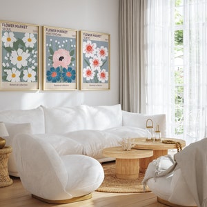Set of 3 Flower Posters, Flower Market Prints, Botanical Illustration ...