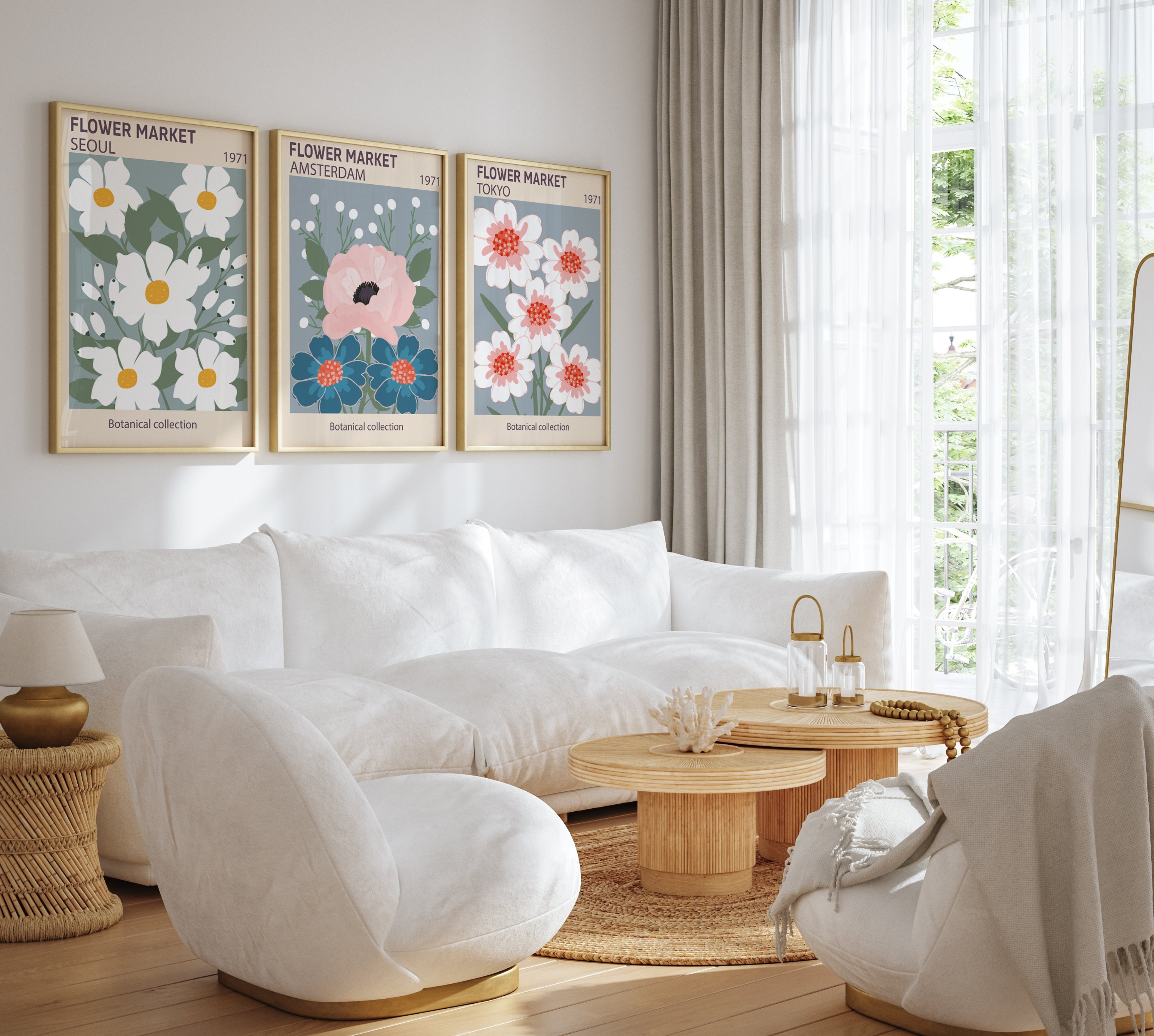 Set of 3 Flower Posters, Flower Market Prints, Botanical Illustration ...
